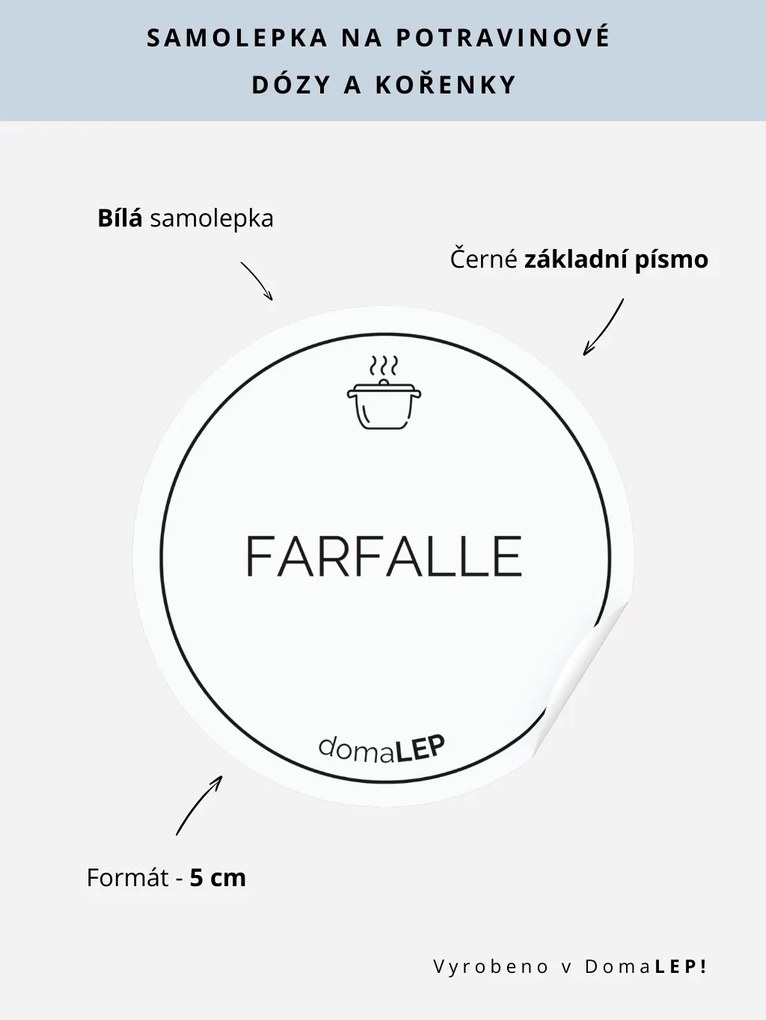 FARFALLE – bílá samolepka na dózu, základní písmo, 5 cm | DomaLEP