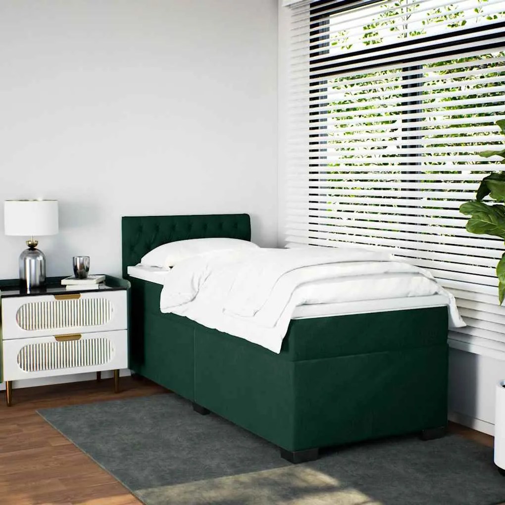 Box spring postel s matrací tmavě zelená 90x200 cm samet 3286219