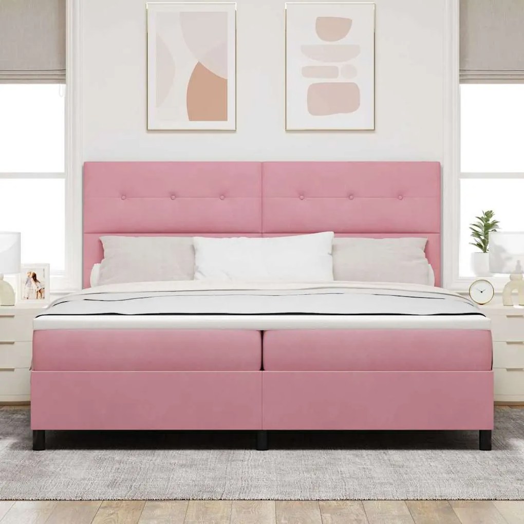 Postel s boxspringem s čelo Růžová 200 x 200 cm samet 3339859