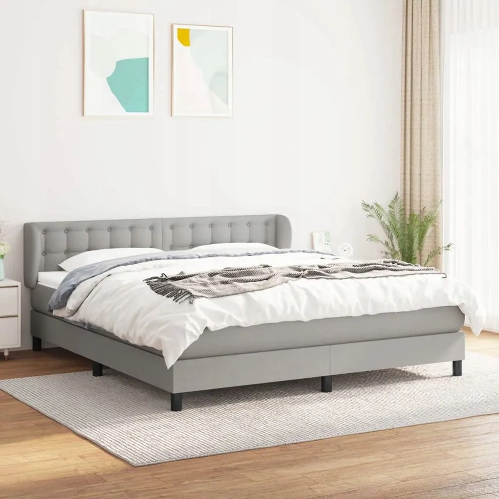 Box Spring Postel S Matrací Textil Světle Šedá tlačítka 160 x 200 cm