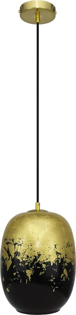 Light for home - Závěsné svítidlo se stínítkem z foukaného skla v černé barvě se zlatým zdobením 19603  "Marble"made in Italy, 1x60W, E27