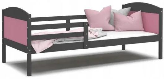 Dětská postel MATYAS P bez šuplíku 80x190 cm ŠEDÁ-RŮŽOVÁ