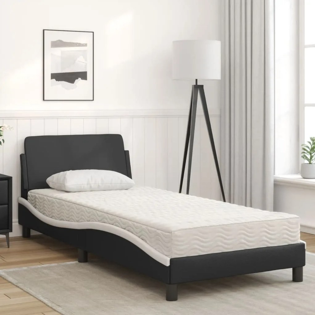 Postel s matrací Dover černá a bílá 90 x 190 cm umělá kůže 3208322