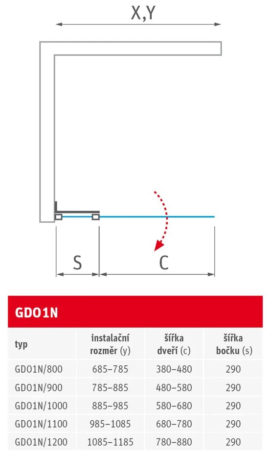 Roth ELEGANT NEO LINE GDO1N+GZN Jednokřídlé sprchové dveře + set profilů GZN 120 cm GDO1N/1200_GZN