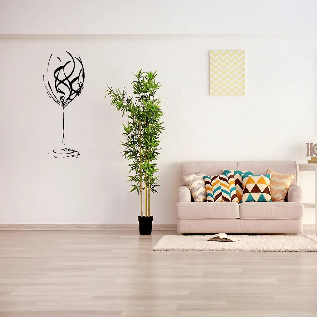 Živá Zeď Samolepka na zeď Sklenka na víno Barva: černá, Velikost: 60 x 23 cm