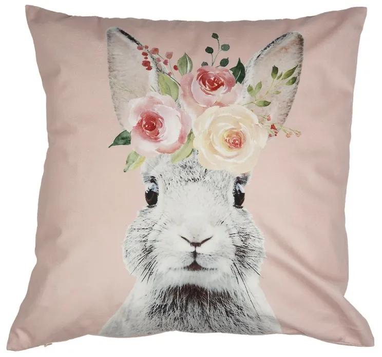 Růžový povlak na polštář s králíčkem - 45*45 cm