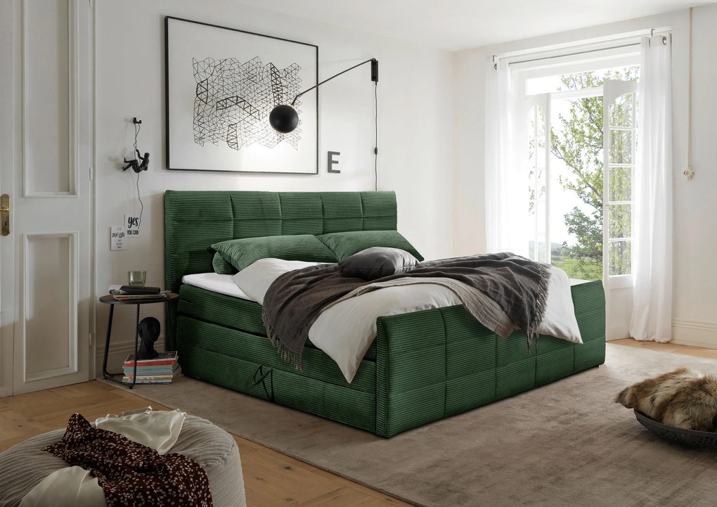 XXXLutz POSTEL BOXSPRING, 180/200 cm, olivově zelená MID.YOU - Postele s úložným prostorem - 002220045110