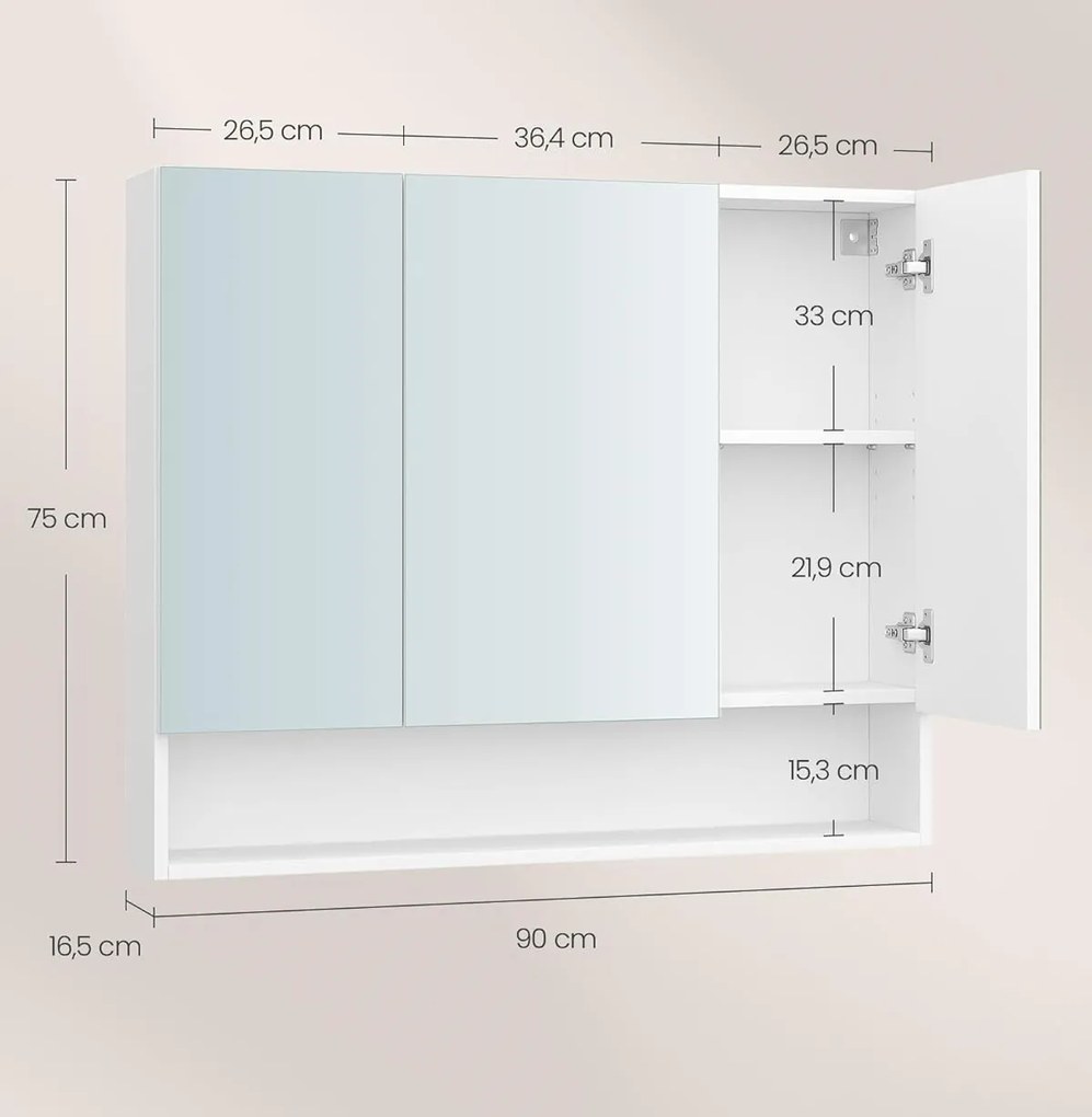 Koupelnová zrcadlová skříňka Vasagle Masli 90 cm bílá