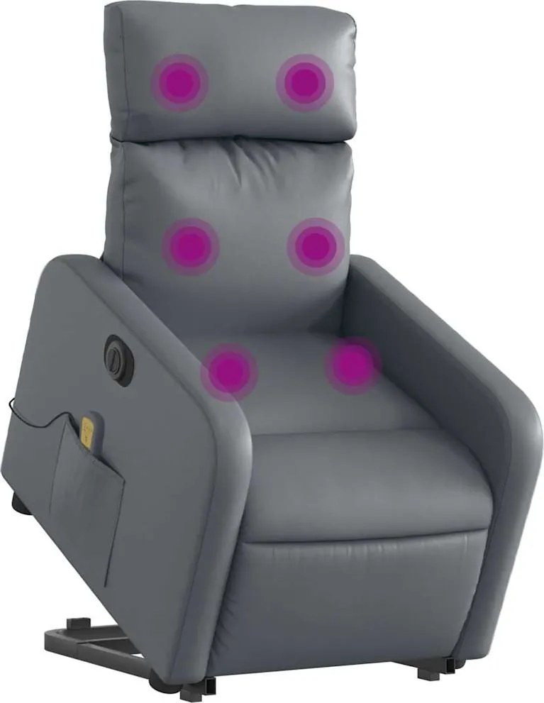 Elektrické zvedací masážní polohovací křeslo šedé umělá kůže 3206773