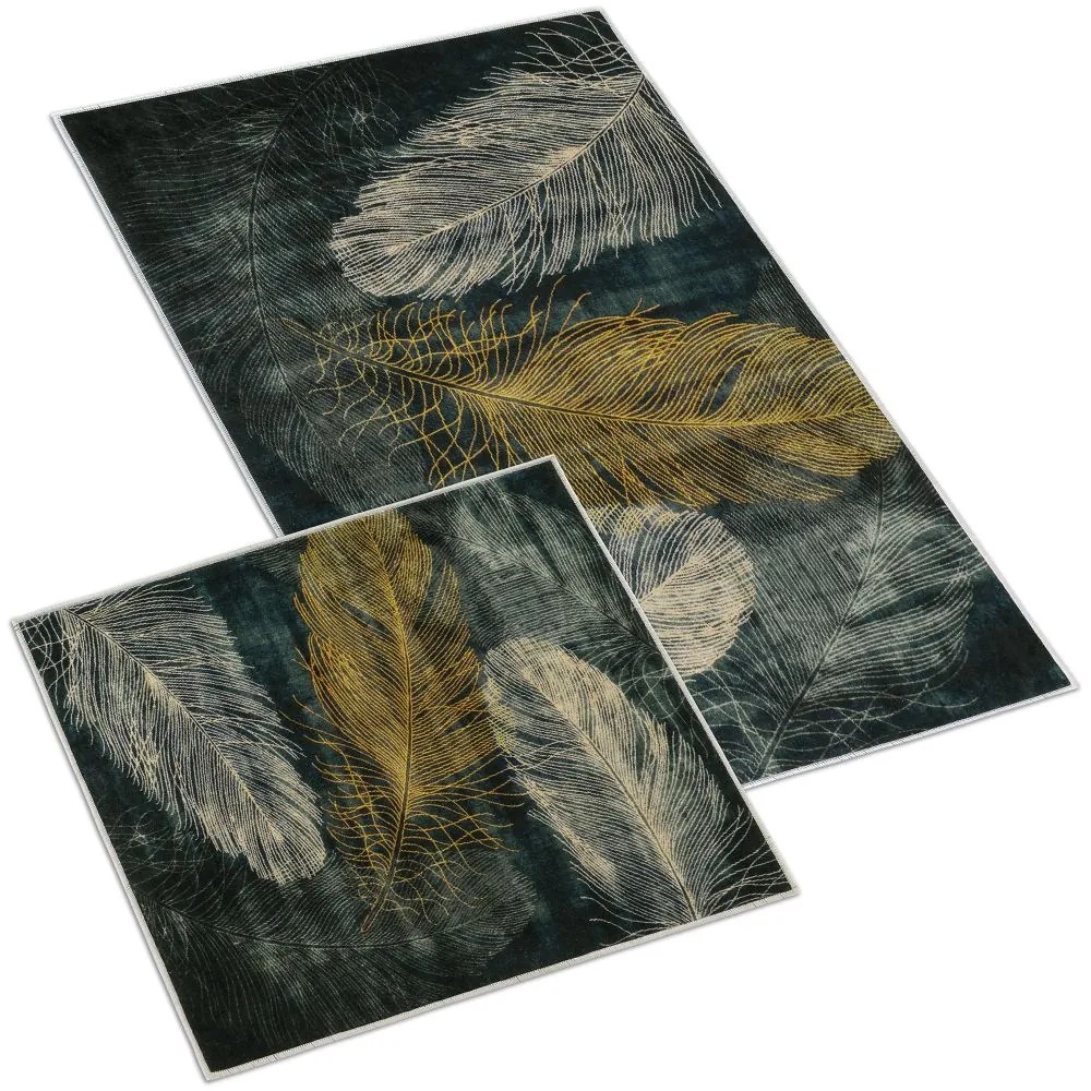Kvalitex Koupelnová a WC předložka bez výkroje Pírko 3D SADA 60 x 100 cm + 60 x 50 cm