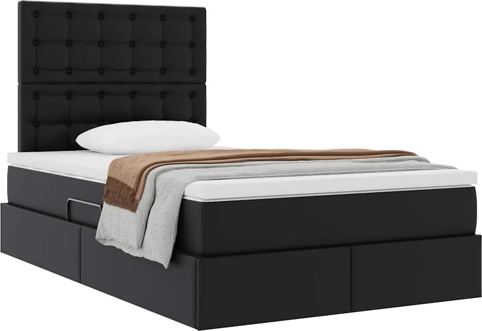 Postel s úložným prostorem s čelo Černá 120 x 190 cm Umělá kůže 3371657