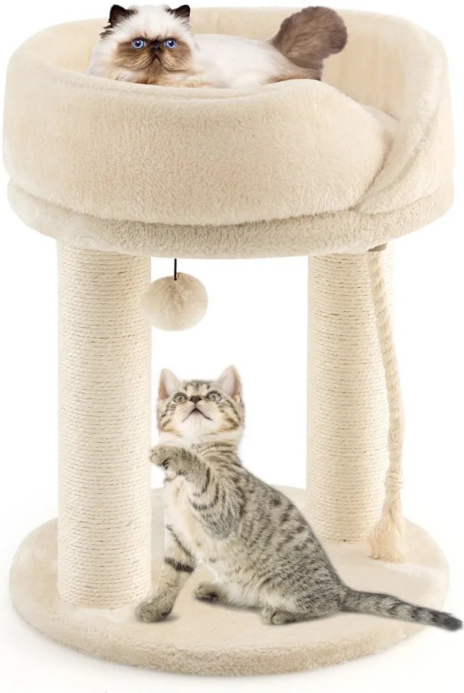 Costway Cat Tree Cat škrabadlo s měkkým sedákem sisalová věž pro kočky, béžový