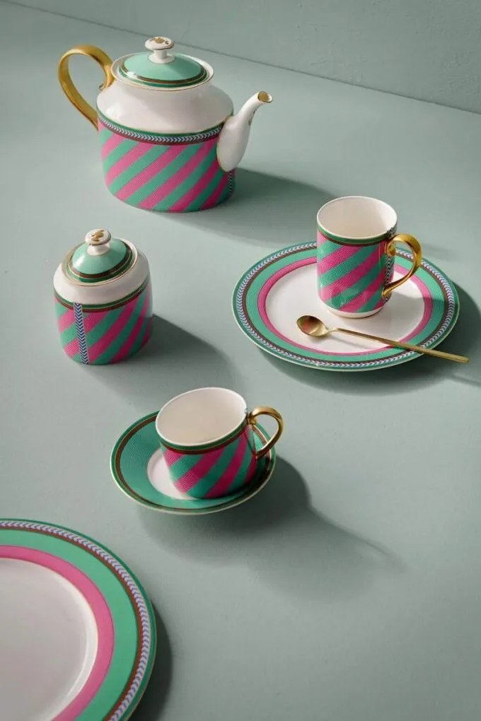 Pip Studio Pip Chique Stripes cukřenka 550ml, růžovo-zelená (Porcelánová cukřenka 550 ml)