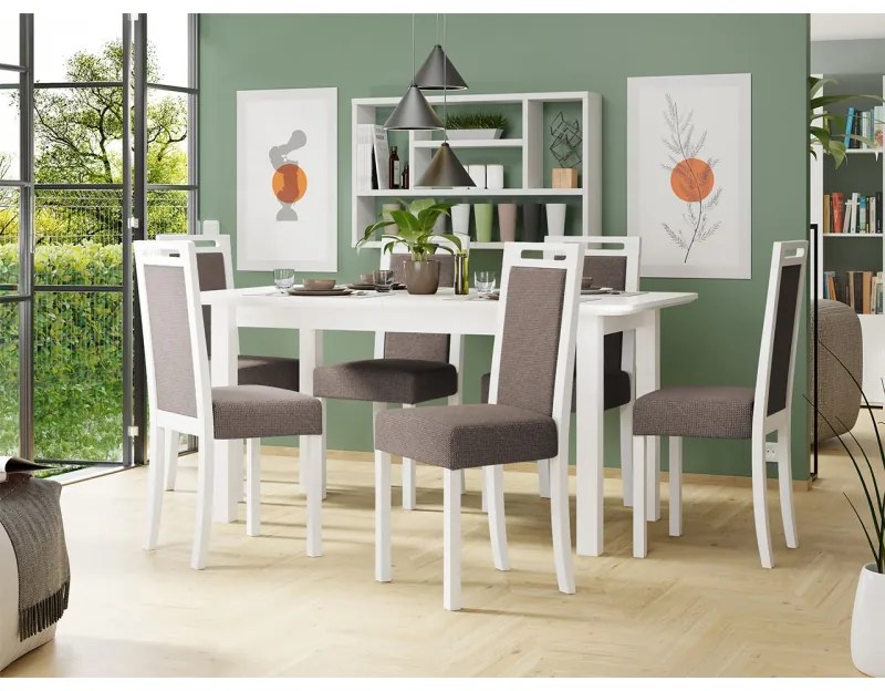 Rozkládací jídelní stůl se 6 židlemi AL10, Barva dřeva: ořech, Potah: 25x - Paros 2