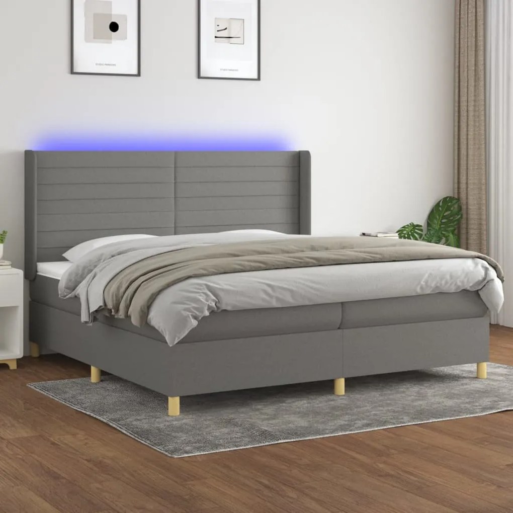 Box spring postel s matrací a LED tmavě šedá 200x200 cm textil 3138982