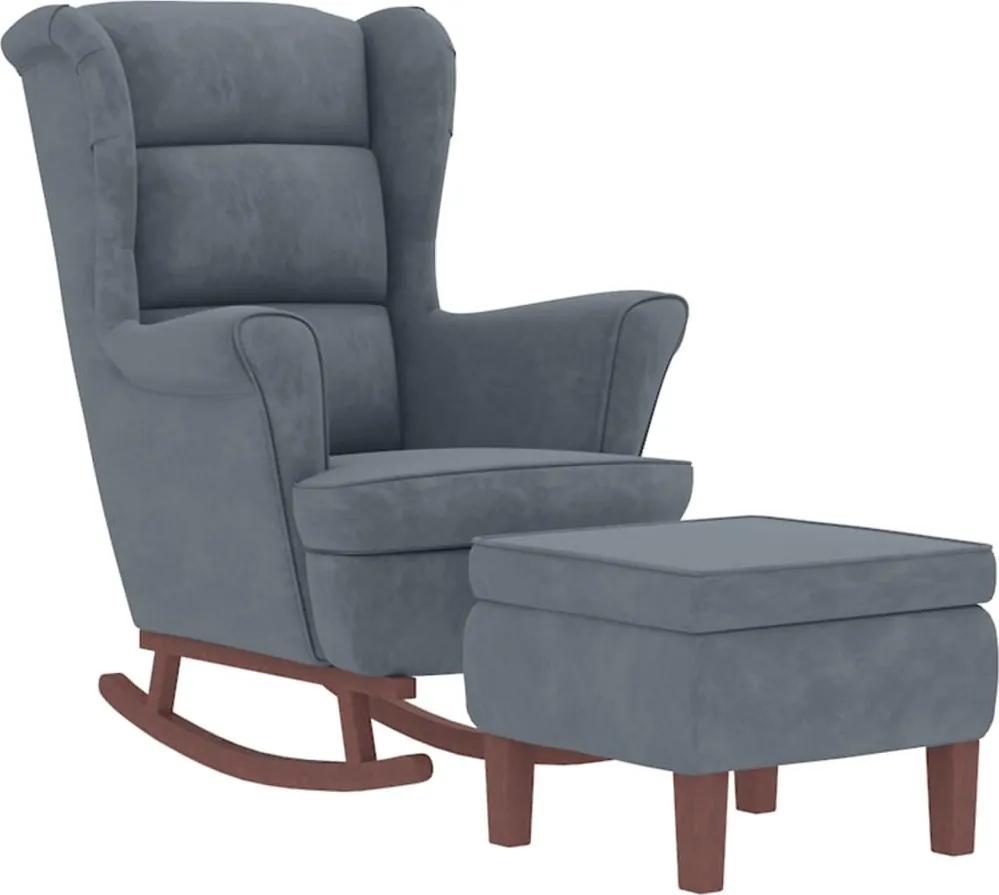 vidaXL Houpací křeslo s dřevěnými nohami a stoličkou samet [3121238] Barva: Tmavě šedá