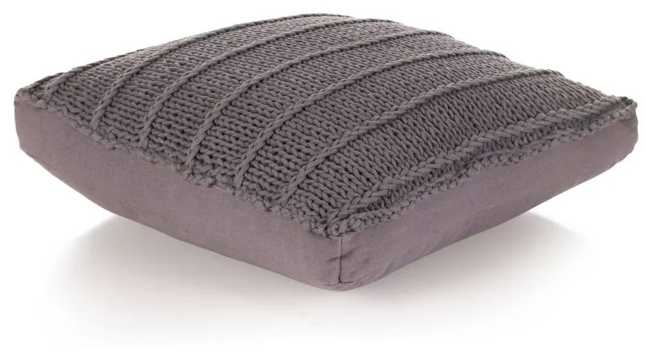 Čtvercový pletený bavlněný polštář na podlahu - šedý | 60x60 cm