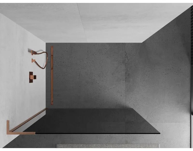 Mexen Kioto L, sprchová zástěna Walk-In 110 x 200 cm, 8mm šedé sklo, měděný matný profil, 800-110-103-65-40
