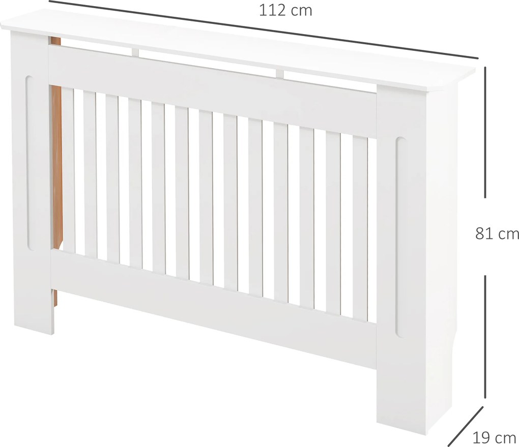 HOMCOM Kryt Radiátoru Moderní Kryt Radiátoru z MDF pro Obývací Pokoj a Ložnici 112x19x81cm Bílý