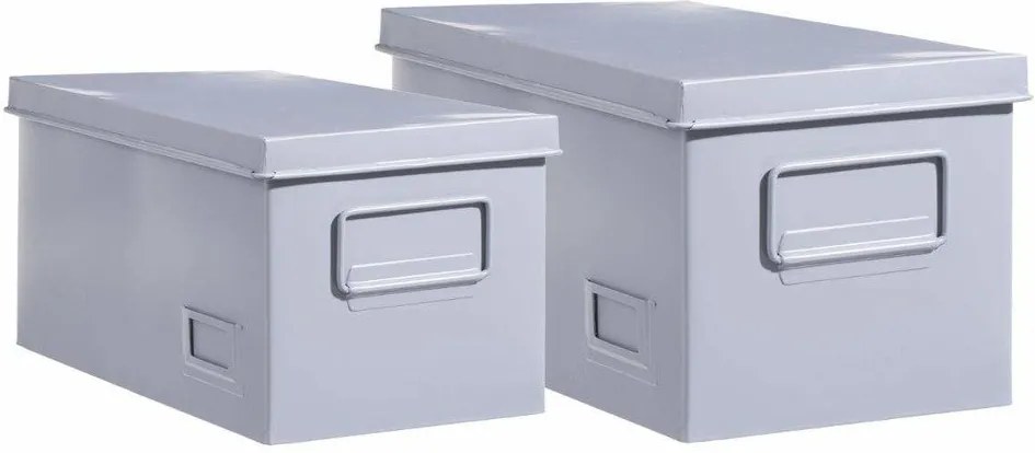 Kovové krabičky šedé barvy na dokumenty a drobnosti METAL BOX X2 GREY ve 2 velikostech