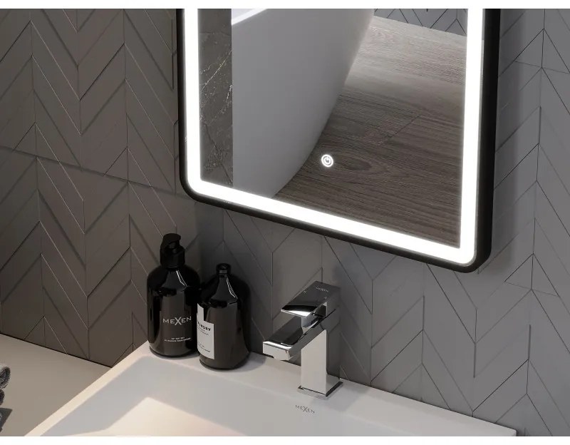 Mexen Coro, LED koupelnové zrcadlo s podsvícením a černým rámem 45x120 cm, 6000K, ochrana proti zamlžování, 9817-045-120-611-70