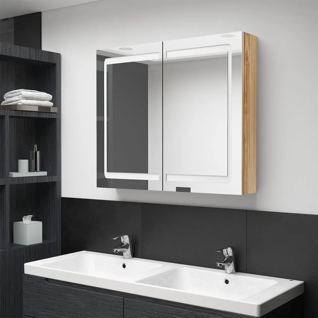 LED koupelnová skříňka se zrcadlem dub 80 x 12 x 68 cm 326515