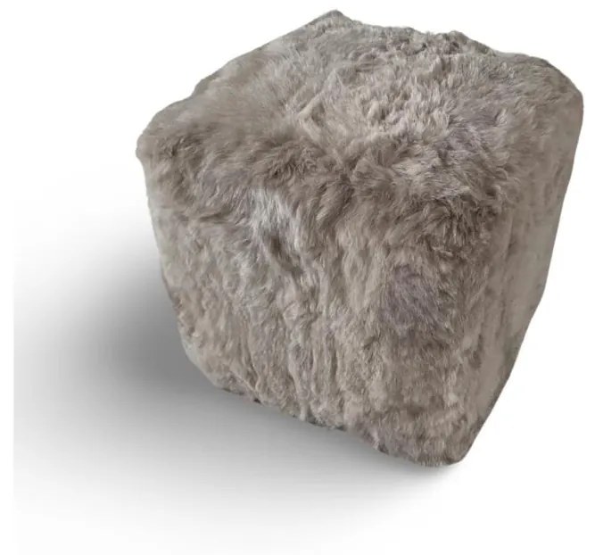 Kožený taburet, ovčí kůže, len, barvená kůže, kostka 45