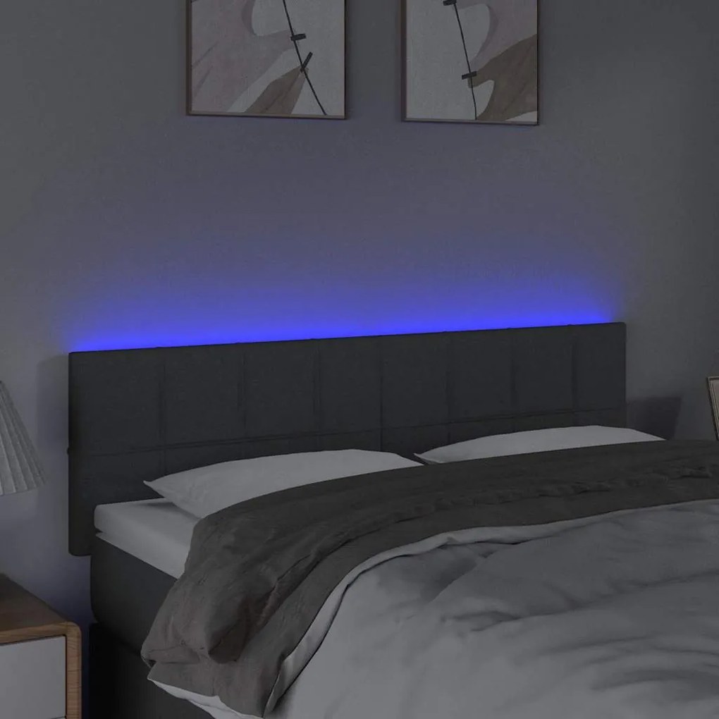 Čelo postele s LED tmavě šedé 144x5x78/88 cm textil 3121611