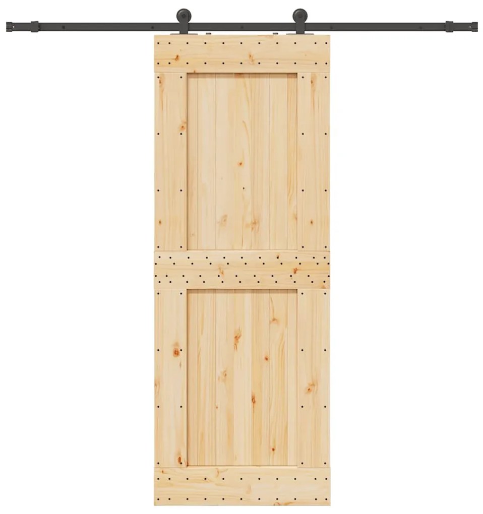 Posuvné dveře s kováním 85 x 210 cm masivní borové dřevo