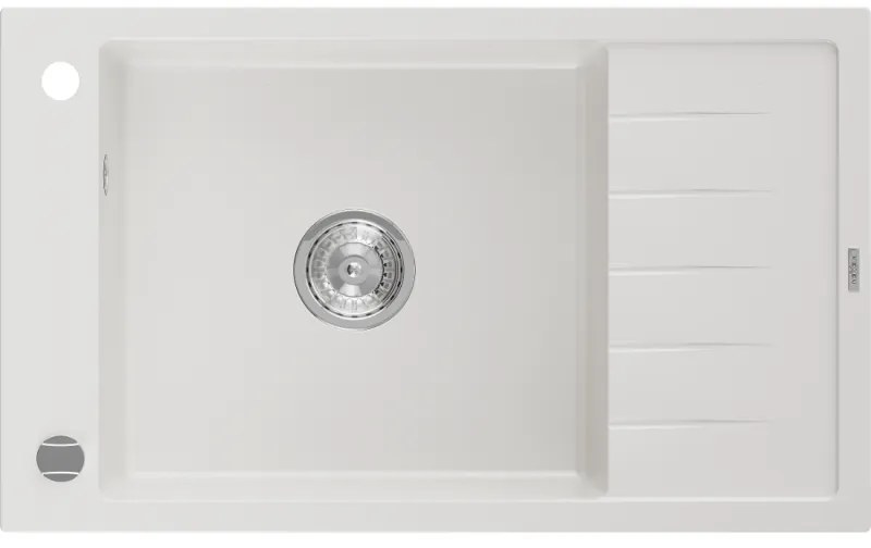 Mexen Elias granitový dřez 1-komorový s odkapávačem 795 x 480 mm, bílý, sifon chrom - 6511791005-20