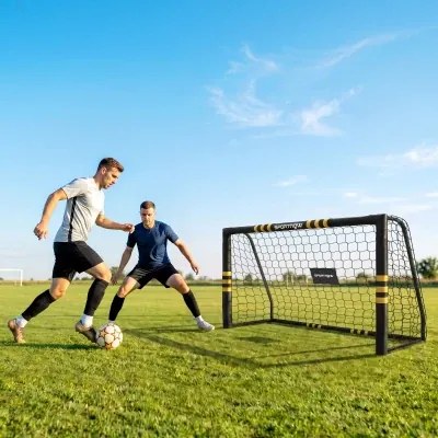 SPORTNOW Fotbalová branka s ochrannou pěnou, 5 zemními kolíky a PE sítí, 180x60x120 cm, žlutá