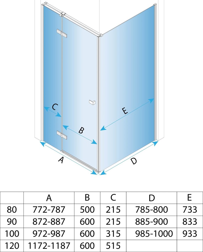 Čtvercový sprchový kout REA ATLAS PRAVÝ 90/dveře x 90/zástěna cm, zlatá kartáčovaná/transparent - bez vaničky
