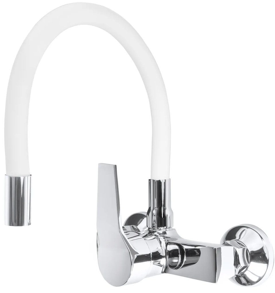 Gamma Flex, nástěnná dřezová baterie s elastickým ramenem, bílá-chromová, GMA-BFXS-WH