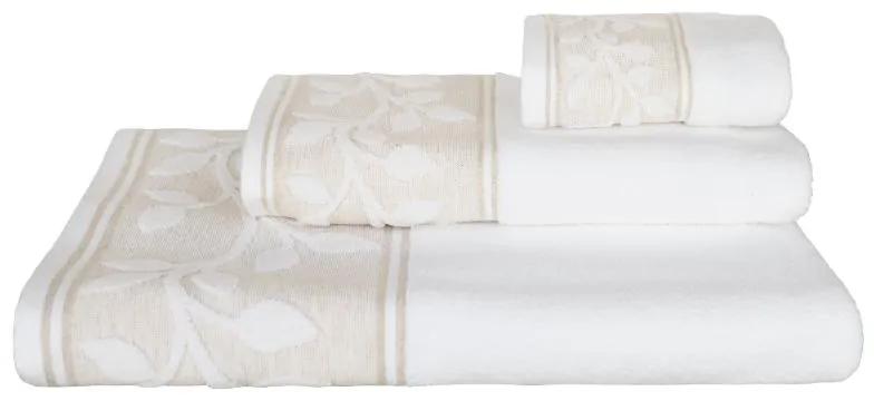 SCANquilt ručník PURA lístečky bílá osuška 70 x 140 cm
