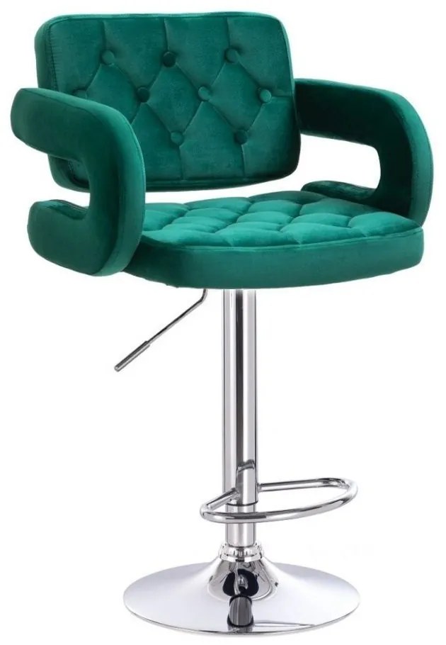 LuxuryForm DESIGN Barová židle ADRIA VELUR s kulatou stříbrnou podstavou - zelená
