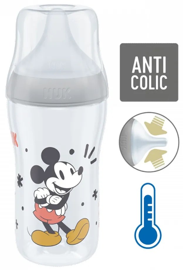Kojenecká láhev NUK Perfect Match MICKEY Temperature Control 260 ml grey Barva: Šedá