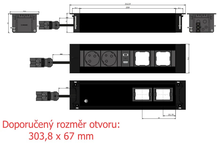 IBConnect Vestavná zásuvka INTRO bílá - různé konfigurace Konfigurace elektrozásuvky: 4x230V + Modul