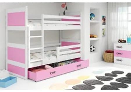 Dětská patrová postel s výsuvnou postelí RICO 160x80 cm Růžová Bílá