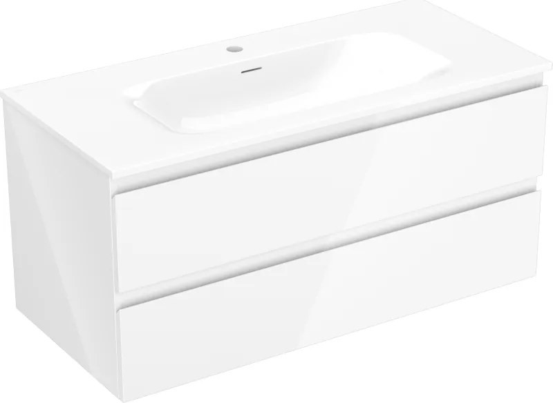 Mexen Orio, koupelnová skříňka 100 cm s umyvadlem Vela, 2 zásuvky, bílá lesklá, 91A10-10047-2-BFF00-W23M00