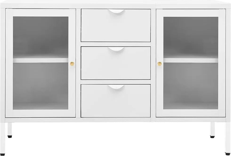 Příborník bílý 105 x 35 x 70 cm ocel a tvrzené sklo 336077