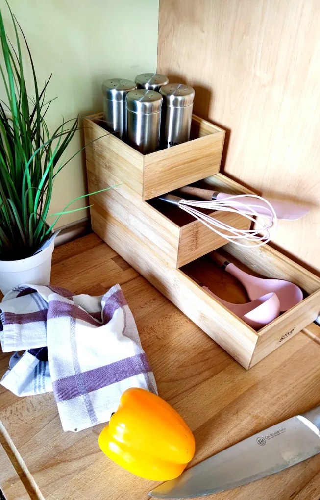 5Five® Bambusové organizéry, úložné boxy do šuplíku, sada 3ks - TSX3 38 x 30 x 15 cm