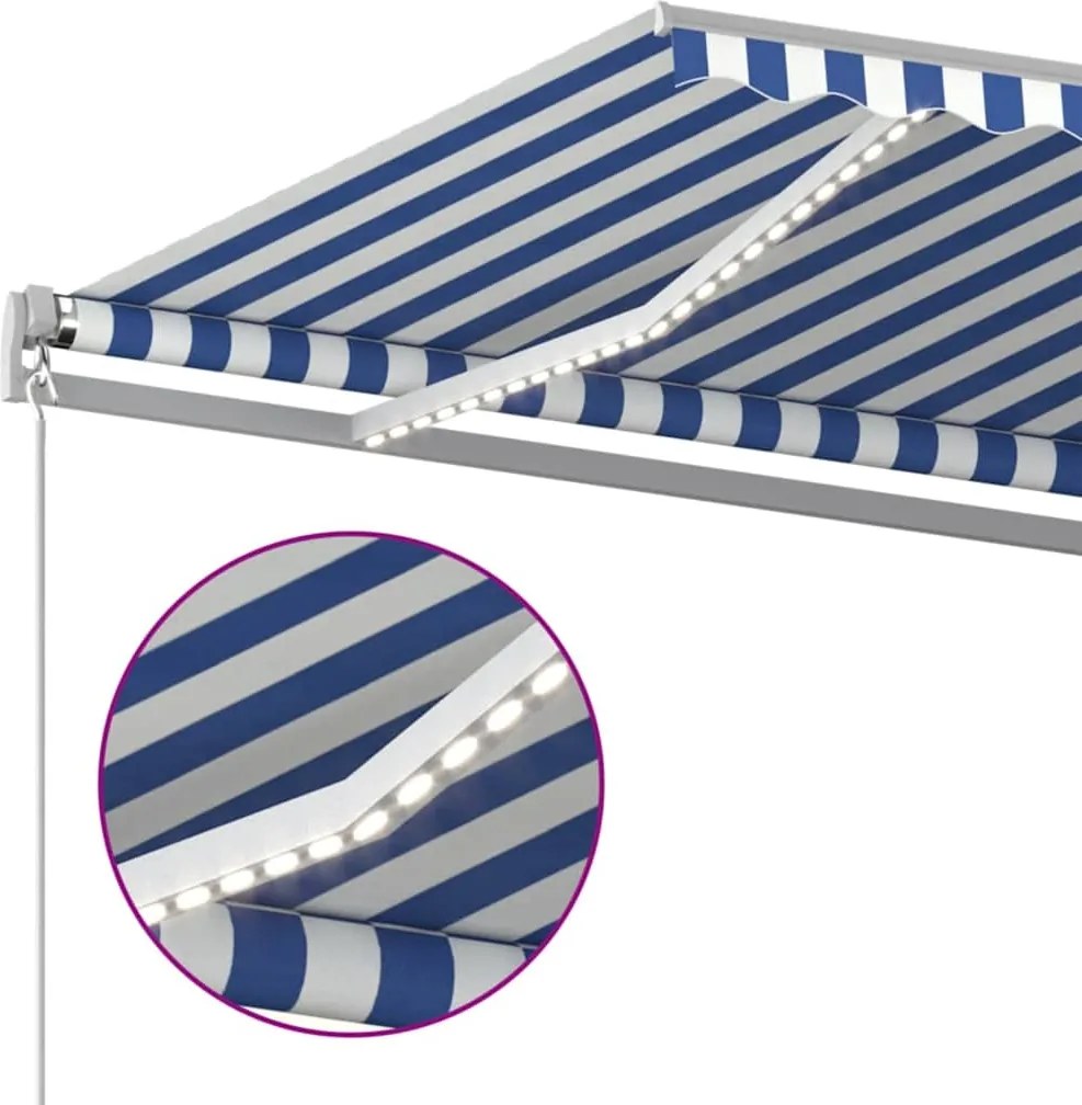 Ručně zatahovací markýza s LED světlem 400x300 cm modrá a bílá 3068901