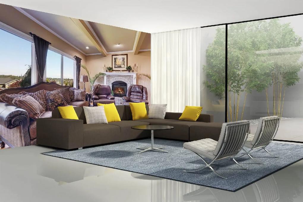 DIMEX | Samolepicí vliesová fototapeta na zeď Luxusní obývací pokoj MA-5-0979 | 375 x 250 cm | bílá, béžová, hnědá