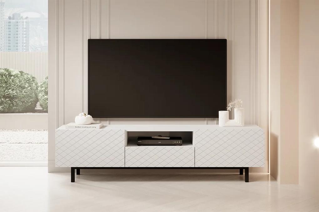 TV stolek Scalia II 190 cm s výklenkem - bílý mat / černý podstavec