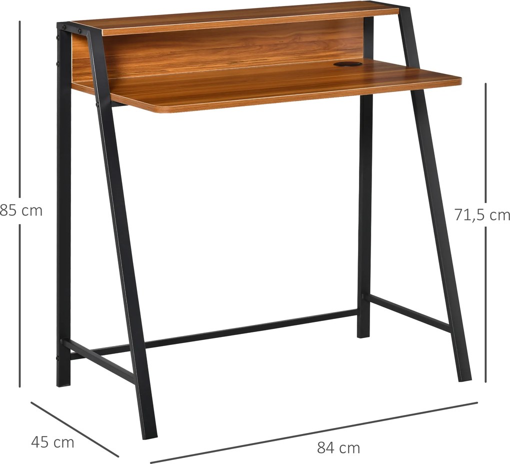 Stůl HOMCOM Počítačový stůl s úložným prostorem a otvorem na kabely, kovový ořech, 84x45x85cm, ideální pro domácí kancelář a pracovnu | Aosom.de