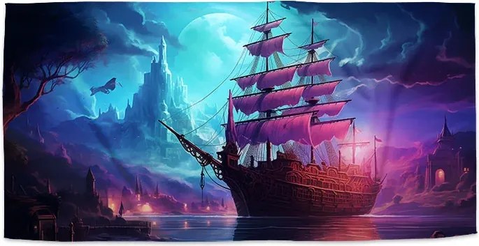 Sablio Ručník Magická plachetnice pod měsícem - 70x140 cm