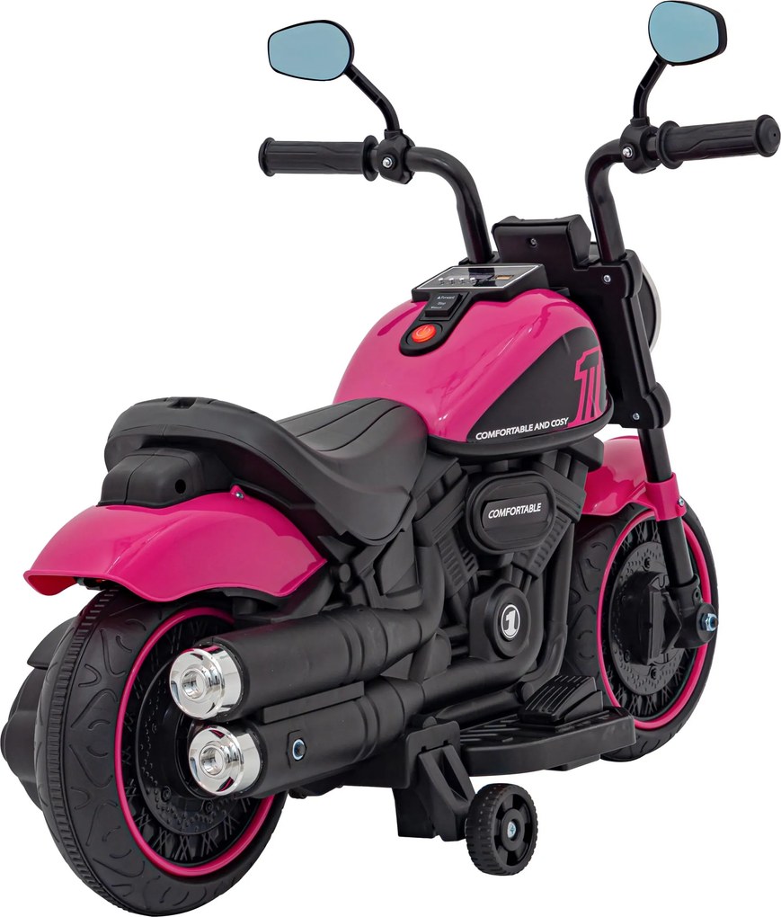 Ramiz Elektrická motorka Chopper FASTER pro děti růžová + FM rádio + audio panel + LED