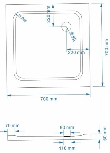 BPS-koupelny Čtvercový sprchový kout HYD-SK93D 70x70 chrom/transparent + vanička HYD-SSV-ST02C černá