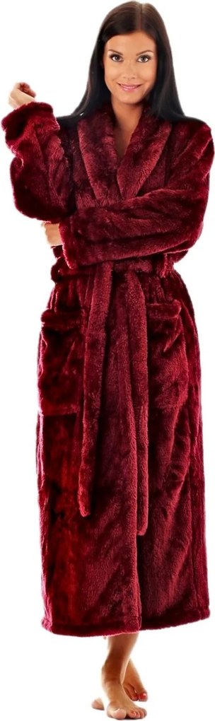 Dámský župan Lilly extra huňatý vínový s límcem - XL