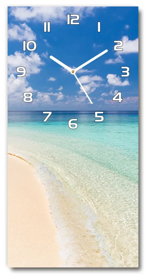 Wallmuralia Nástěnné skleněné hodiny Pláž Maledivy 30x60 cm
